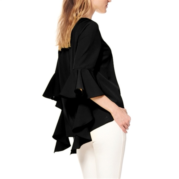 Gracia | Tops | Double Bottom Ruffle Sleeve Top Navy | Poshmark